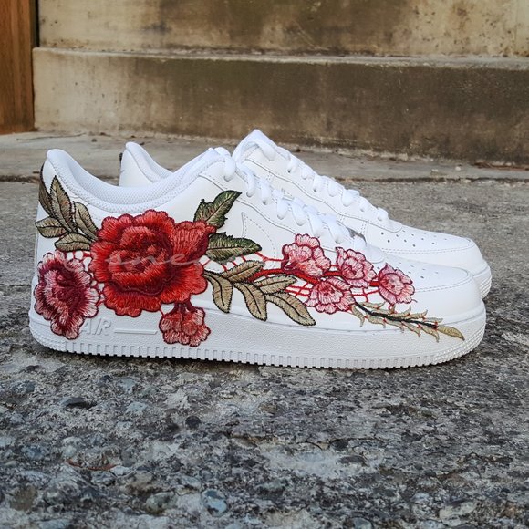 Nike | Shoes | Nike Air Force Low White Rose Embroidery Custom Nwt ...